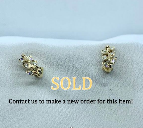 18K Yellow Gold Leaf & Vine Omega Backing Diamond Earrings DE02-0482 ...